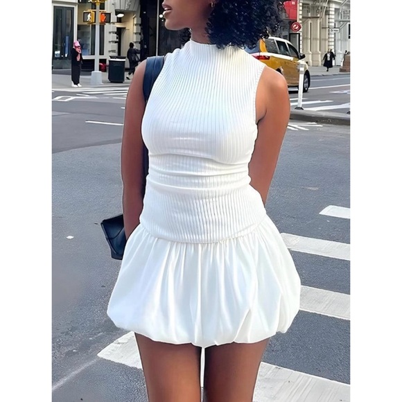 Zara | Dresses | Zara Ribbed Bubble Balloon Dress White | Poshmark